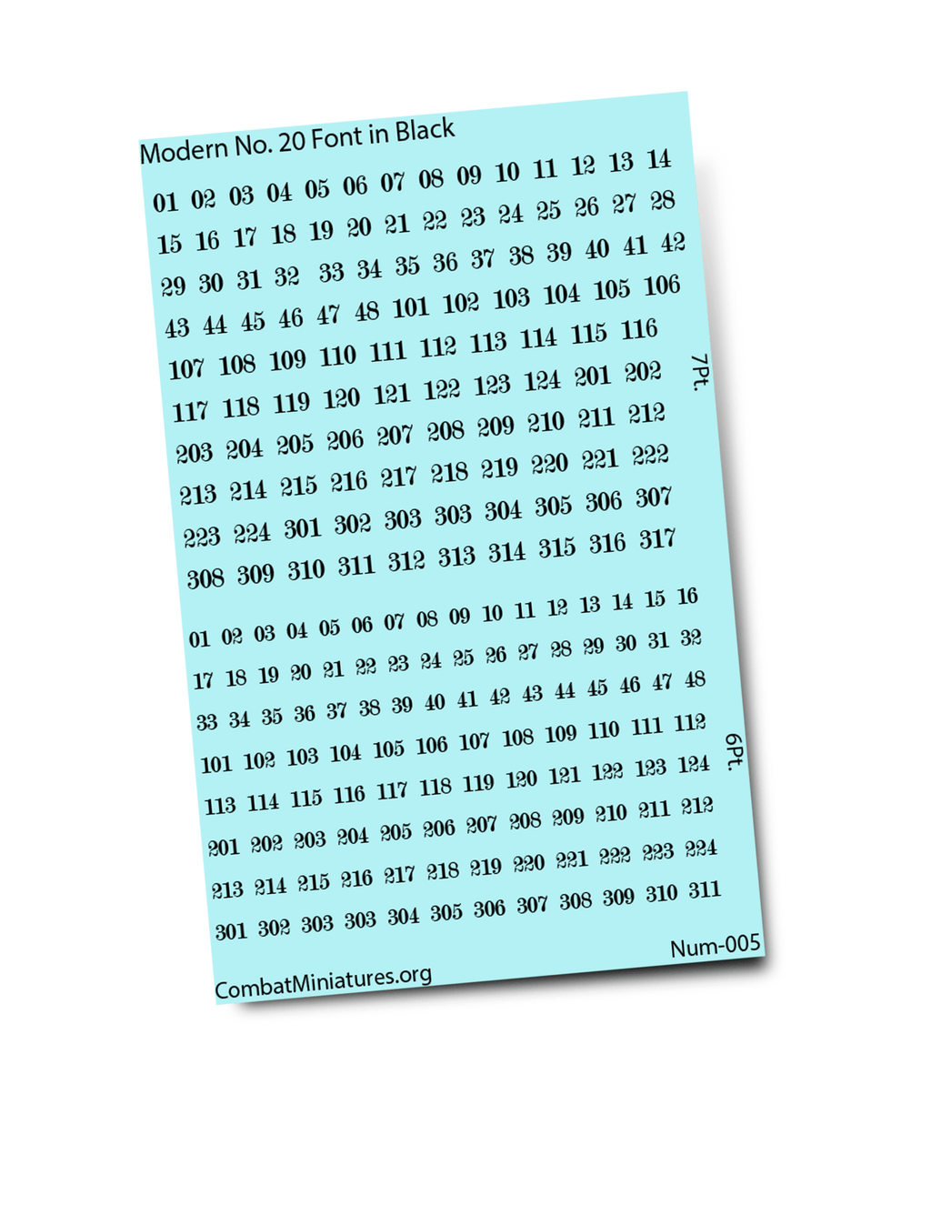 1/300-1/600 Modern No. 20 Font Numbers in Black - Combat Miniatures