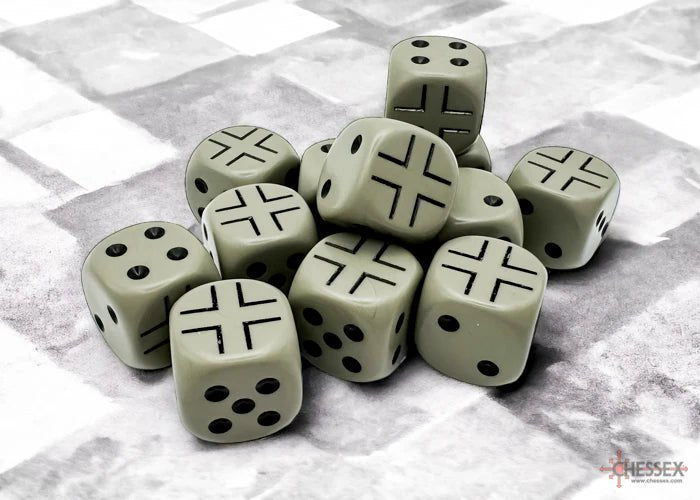 Cube 16mm Opaque WW2 German Dark Grey/black D6 (x12) - Combat Miniatures