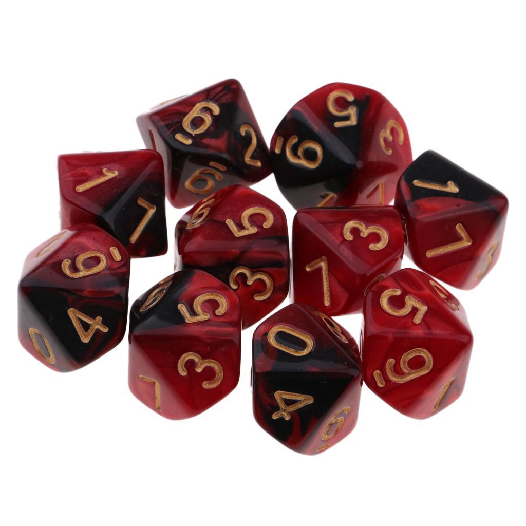 10pcs Double-colors D10 Multi-sided Dice Set - Combat Miniatures