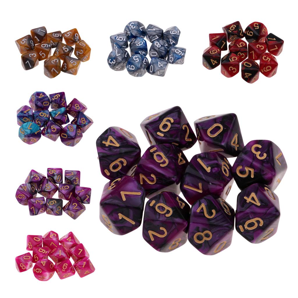 10pcs Double-colors D10 Multi-sided Dice Set - Combat Miniatures