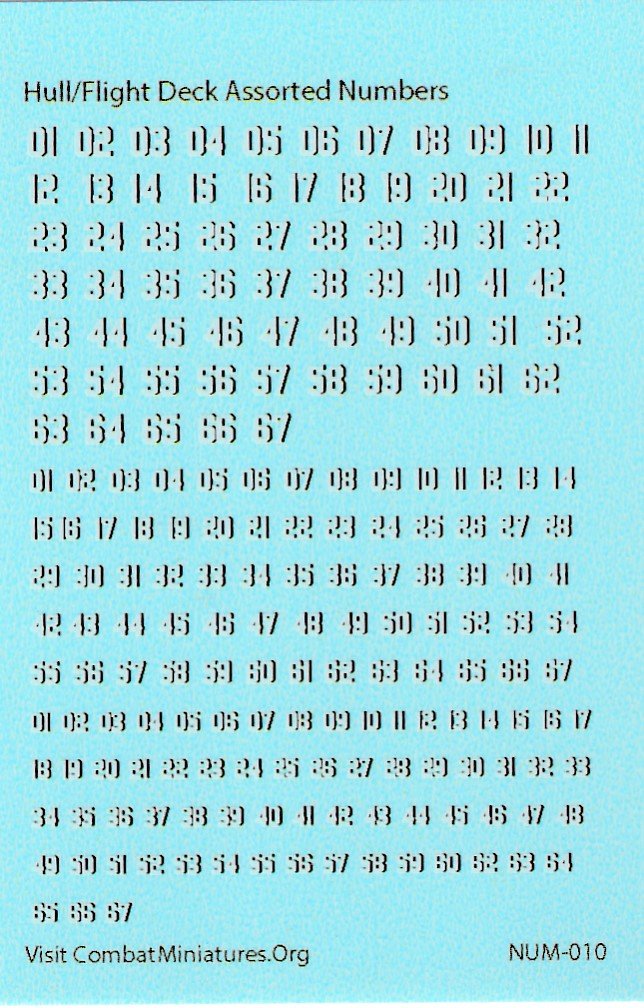 Hull/Flight Deck Assorted Numbers Water Slide Decals - Combat Miniatures